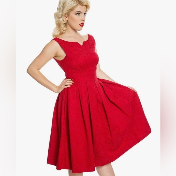 Lindy Bop | Dresses | Lindy Bop Marianne Swing Midi Dress Red Brocade ...